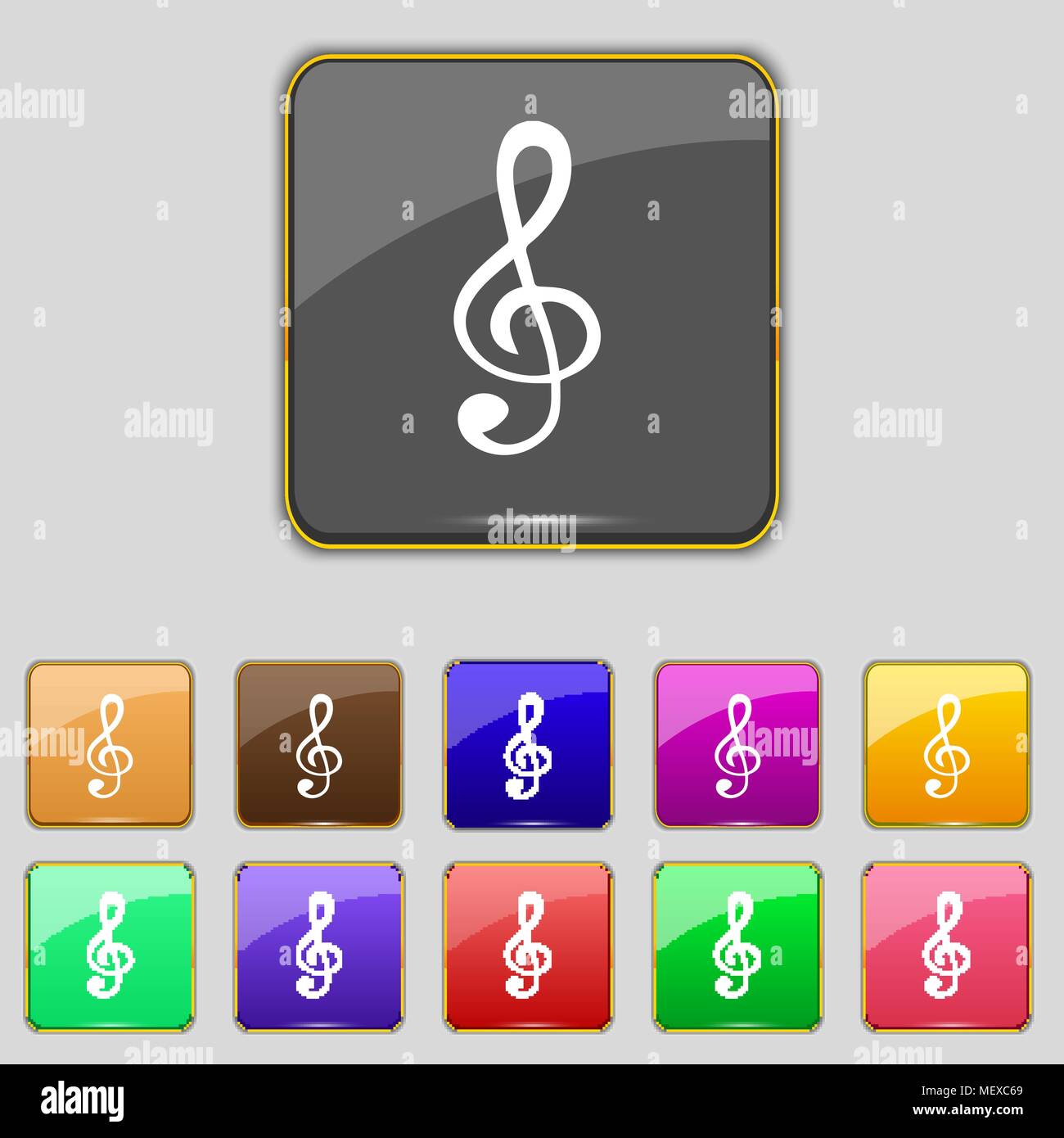 Music note sign icon. Musical symbol. Set colourful buttons. Vector ...
