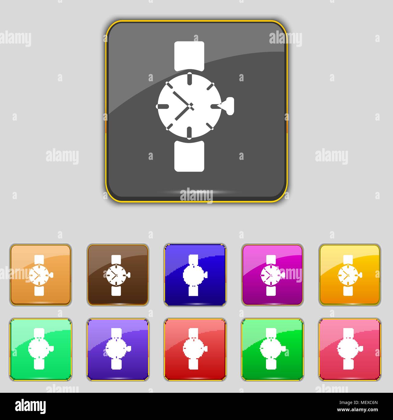 Wrist Watch sign icon. Mechanical clock symbol. Set colourful buttons ...