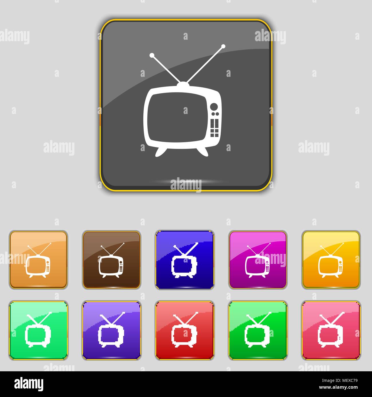 Retro TV mode sign icon. Television set symbol. Set colourful buttons ...