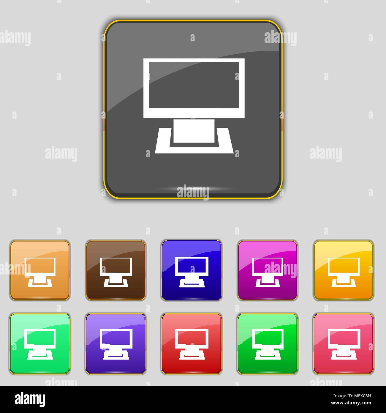 Computer widescreen monitor sign icon. Set colourful buttons. Modern UI ...