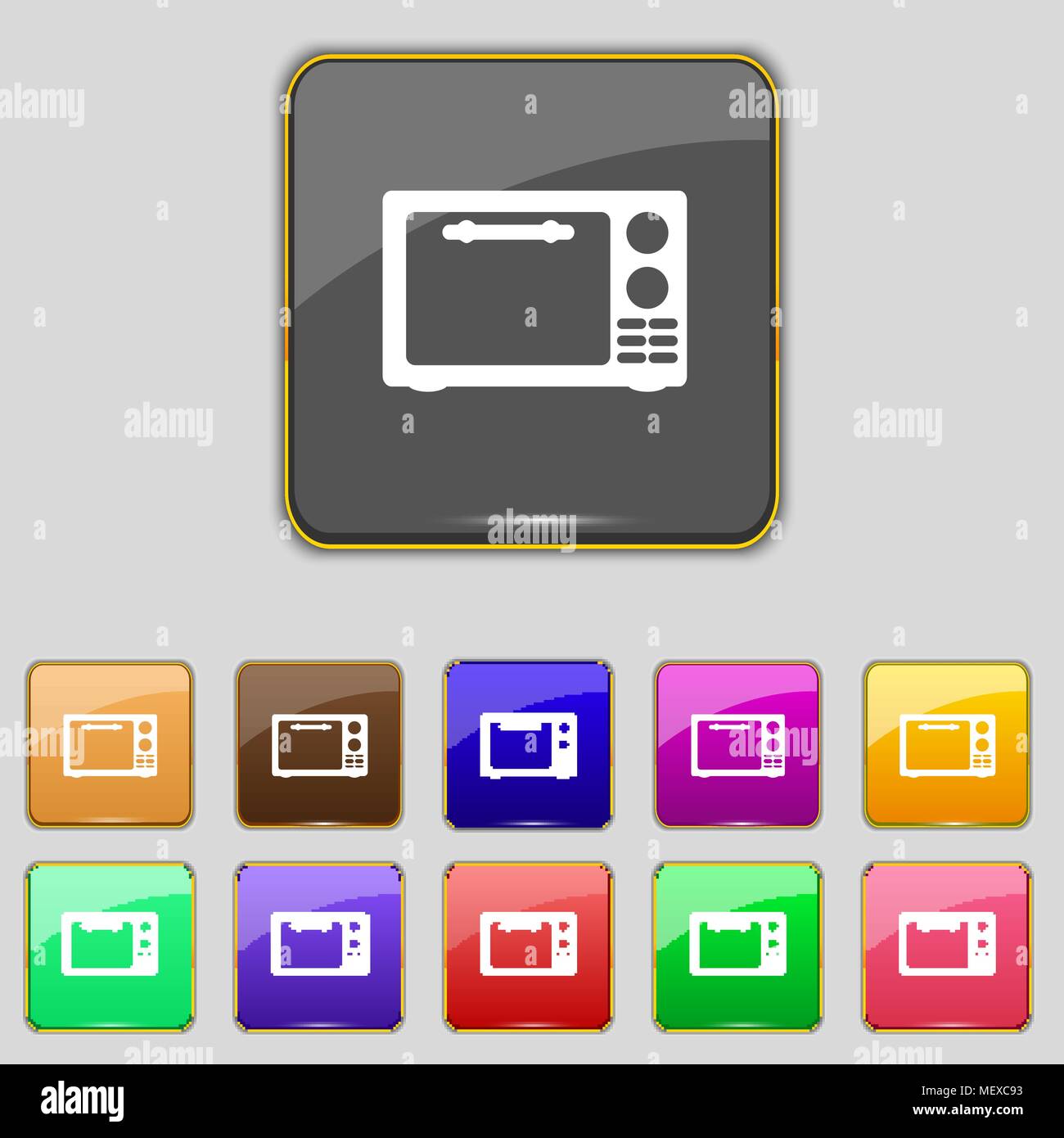 Microwave oven sign icon. Kitchen electric stove symbol. Set colourful ...