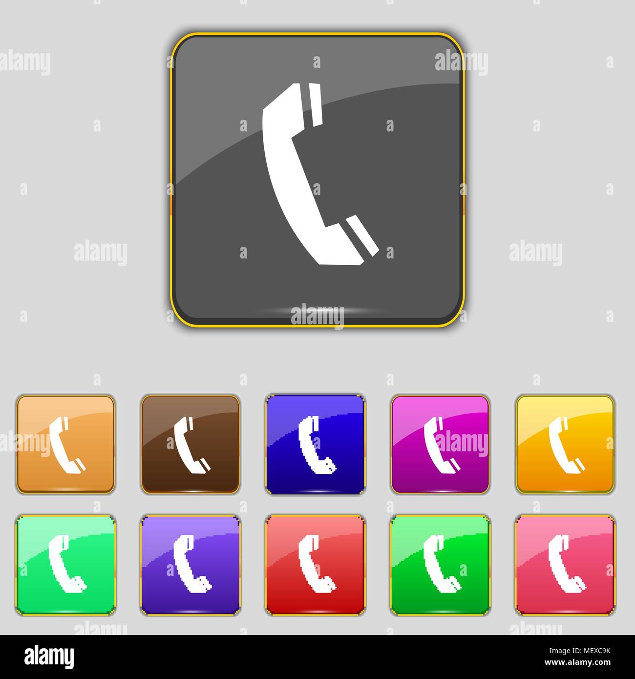 Phone sign icon. Support symbol. Call center. Set colourful buttons ...