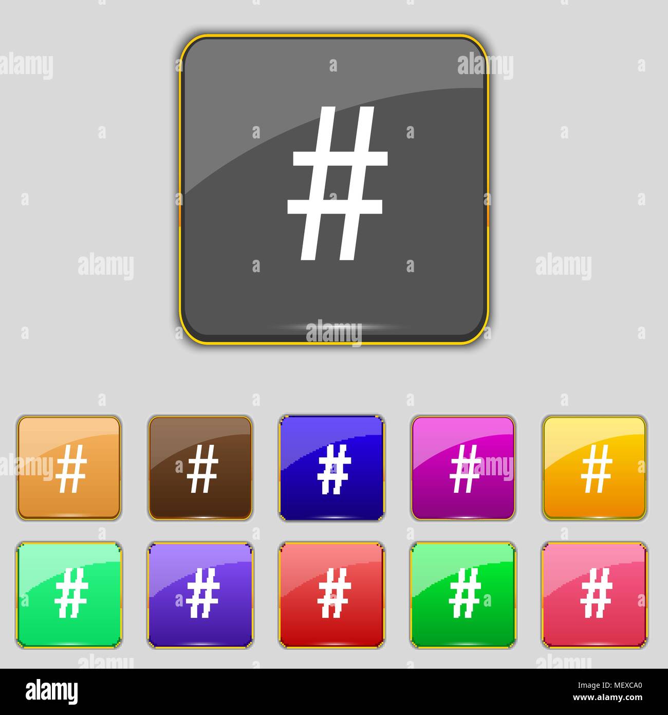 hash tag icon. Set colourful buttons sign. Vector illustration Stock ...
