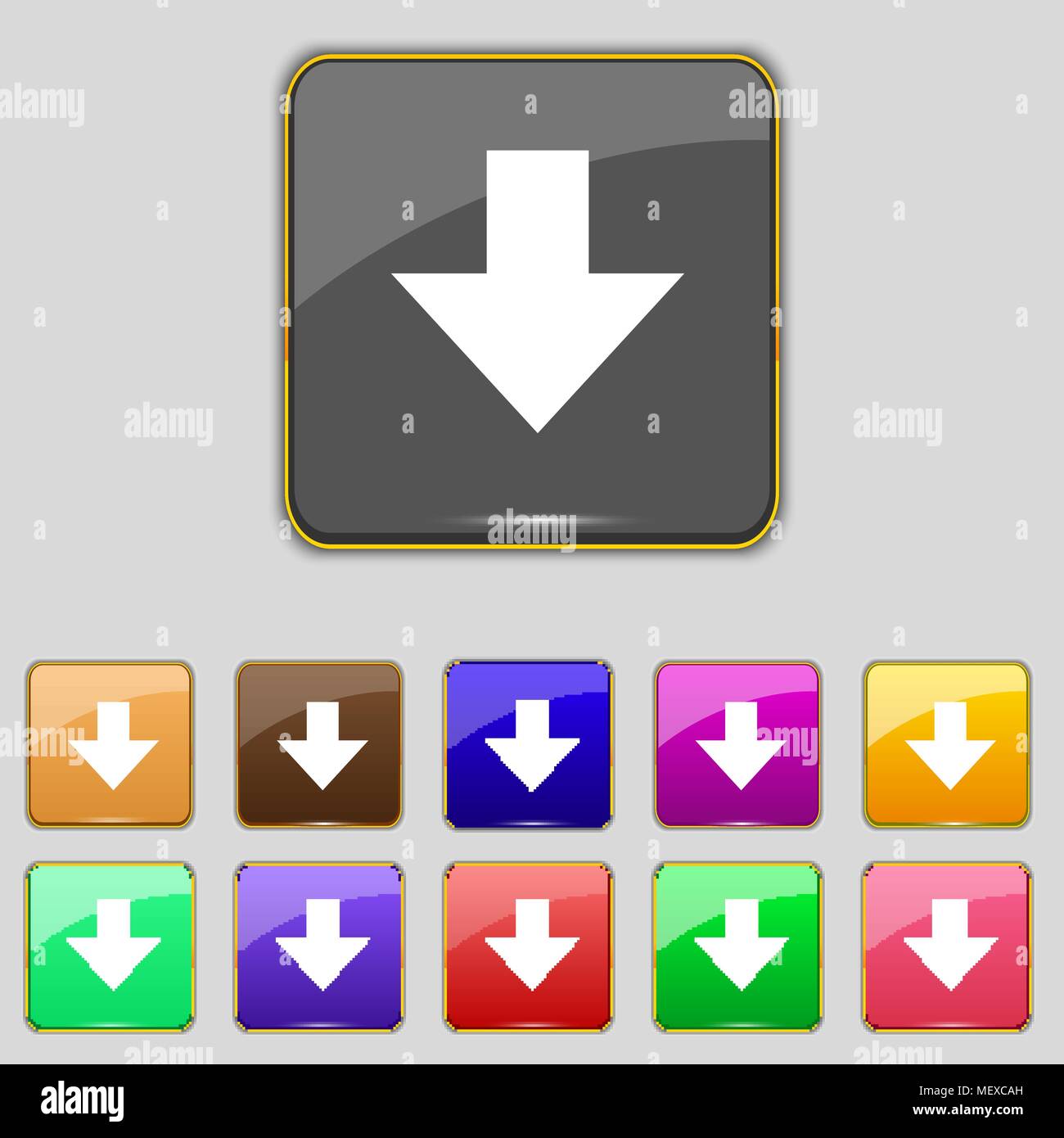 Download sign. Downloading flat icon. Load label. Set colourful buttons ...