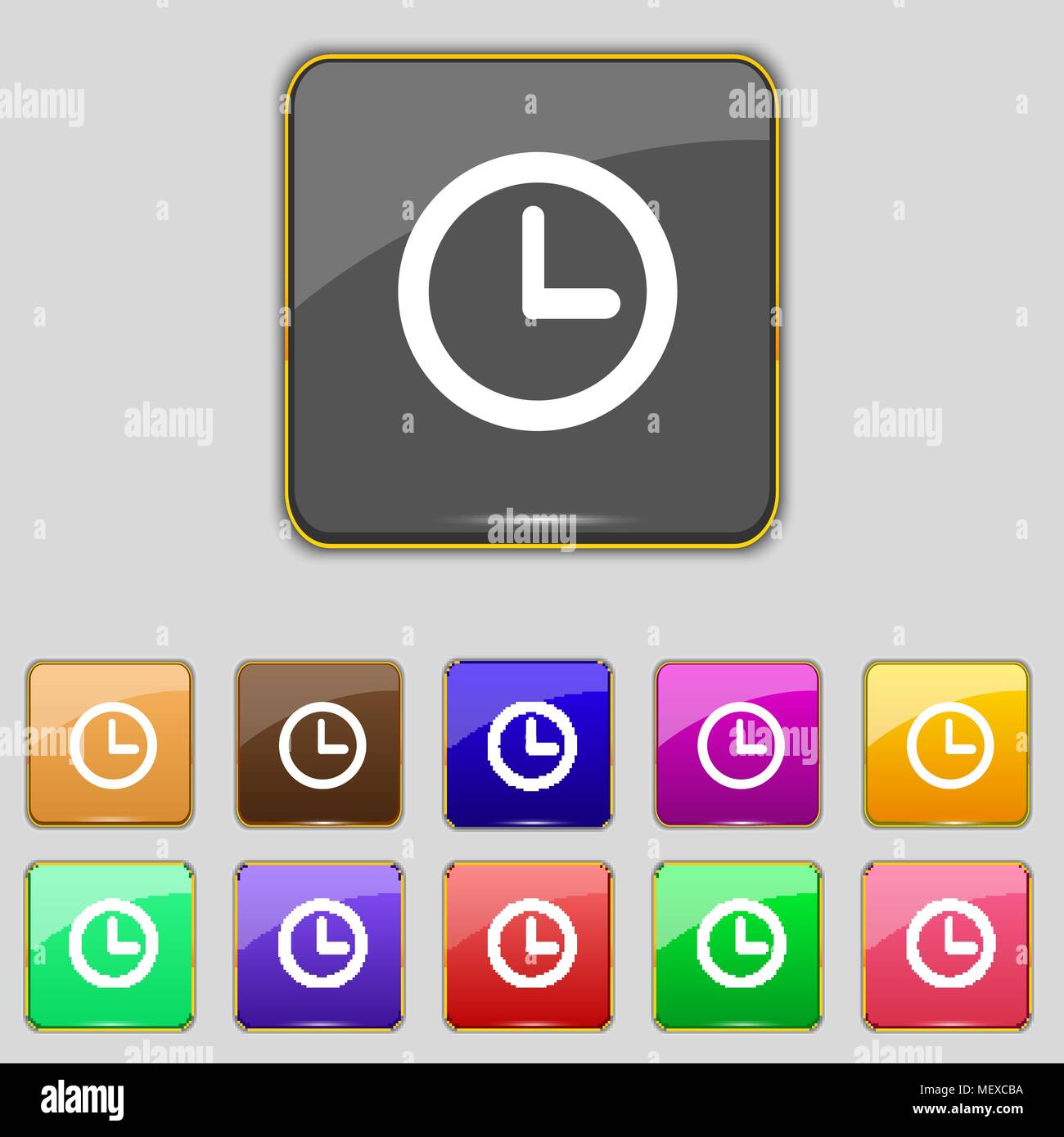 Clock sign icon. Mechanical clock symbol. Set colourful buttons. Vector ...