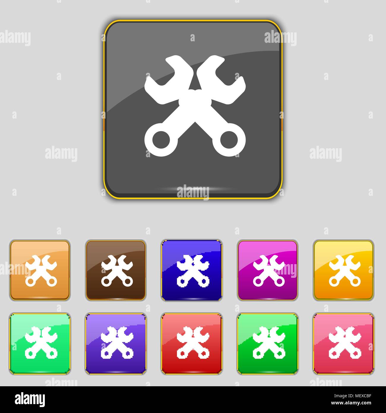 Wrench key sign icon. Service tool symbol. Set colourful buttons ...