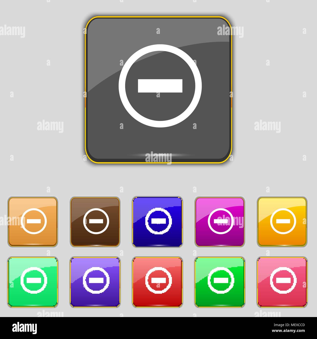 Minus sign icon. Negative symbol. Zoom out Set colourful buttons Vector ...
