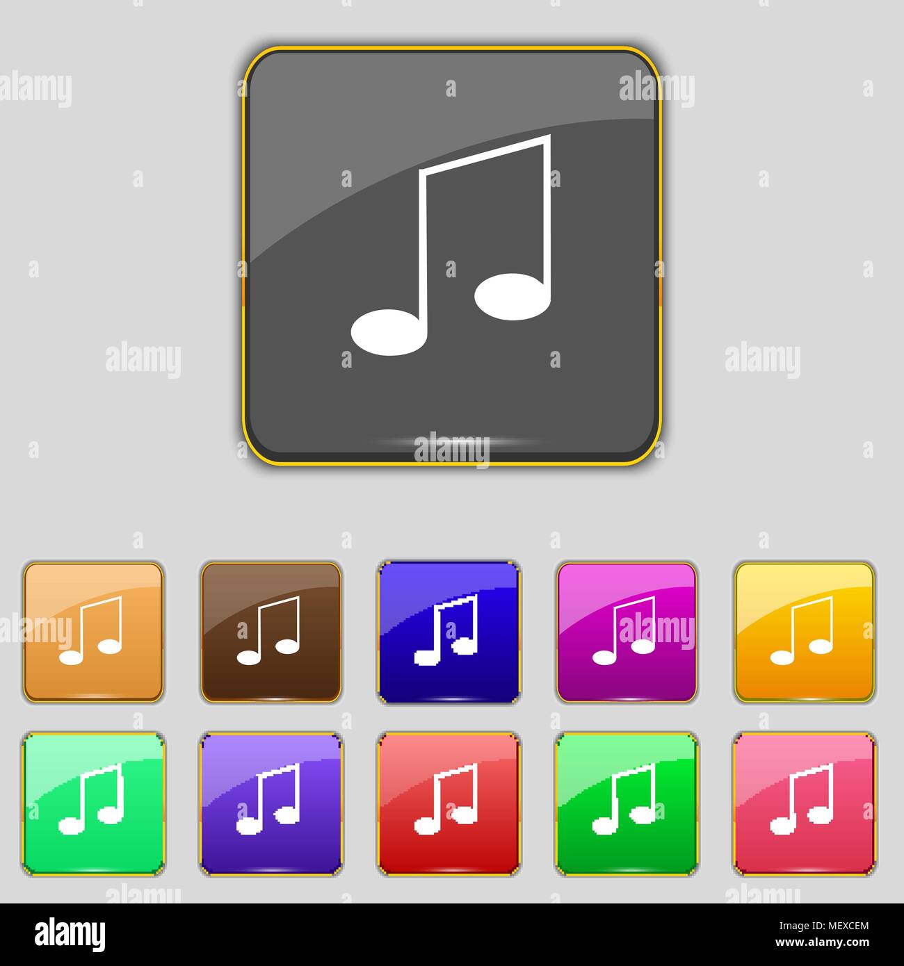 Music note sign icon. Musical symbol. Set colourful buttons. Vector ...