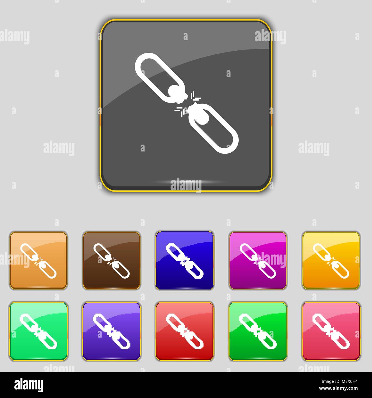 Broken connection flat single icon.Set colur buttons. Vector ...