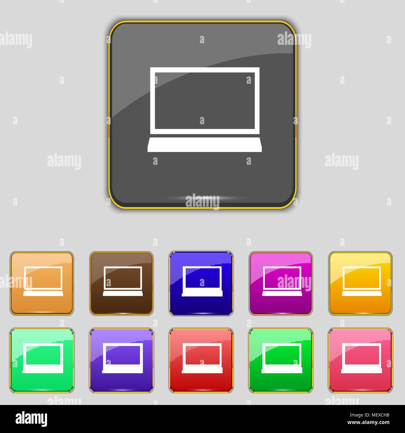 Laptop sign icon. Notebook pc symbol. Set colur buttons. Vector ...