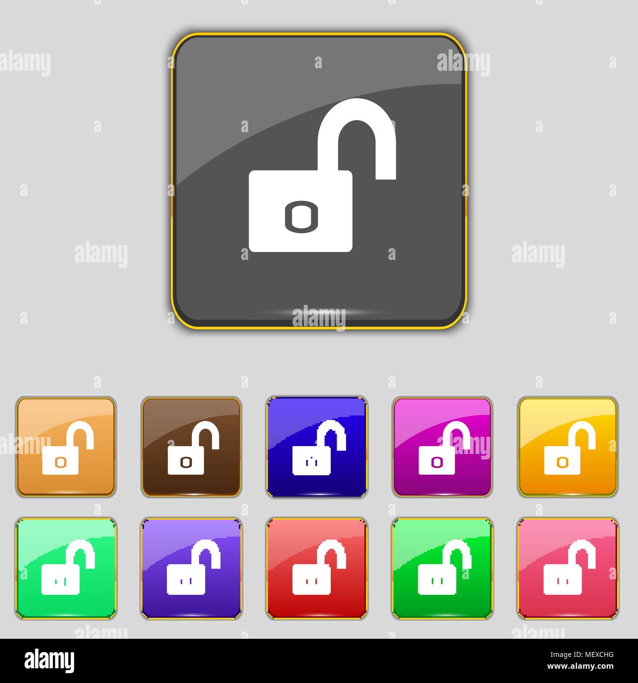 Lock sign icon. Locker symbol. Set colur buttons. Vector illustration ...