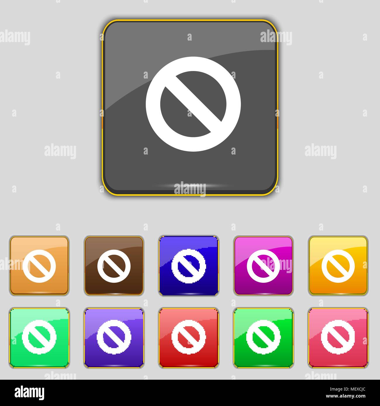 Stop sign icon. Prohibition symbol. No sign. Set colourful buttons ...
