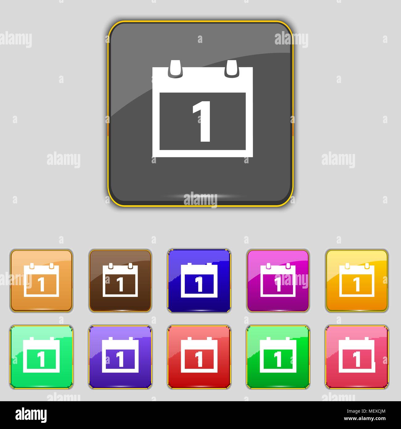 Calendar sign icon. 1 day month symbol. Date button. Set colourful ...