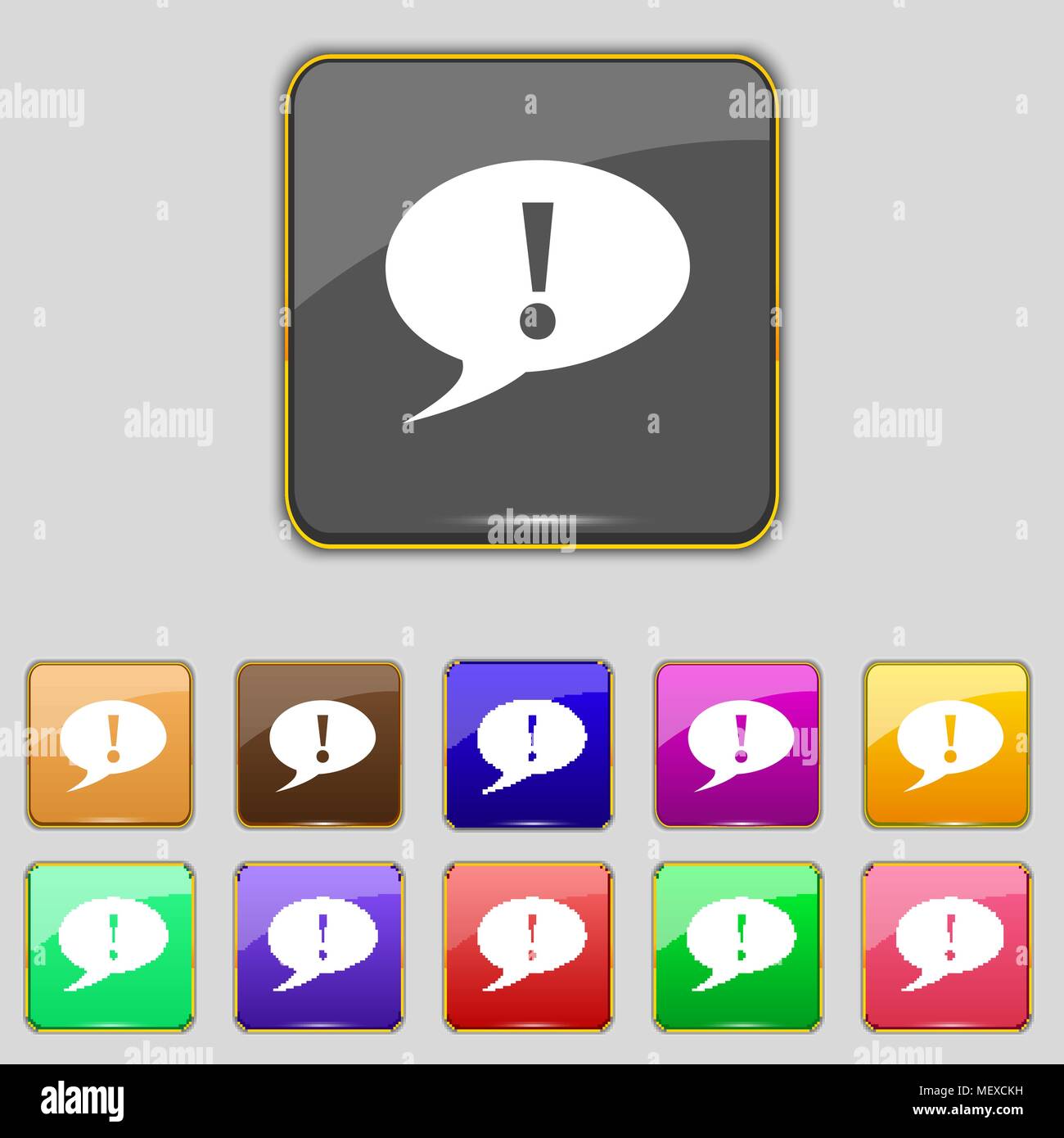 Exclamation mark sign icon. Attention speech bubble symbol. Set ...