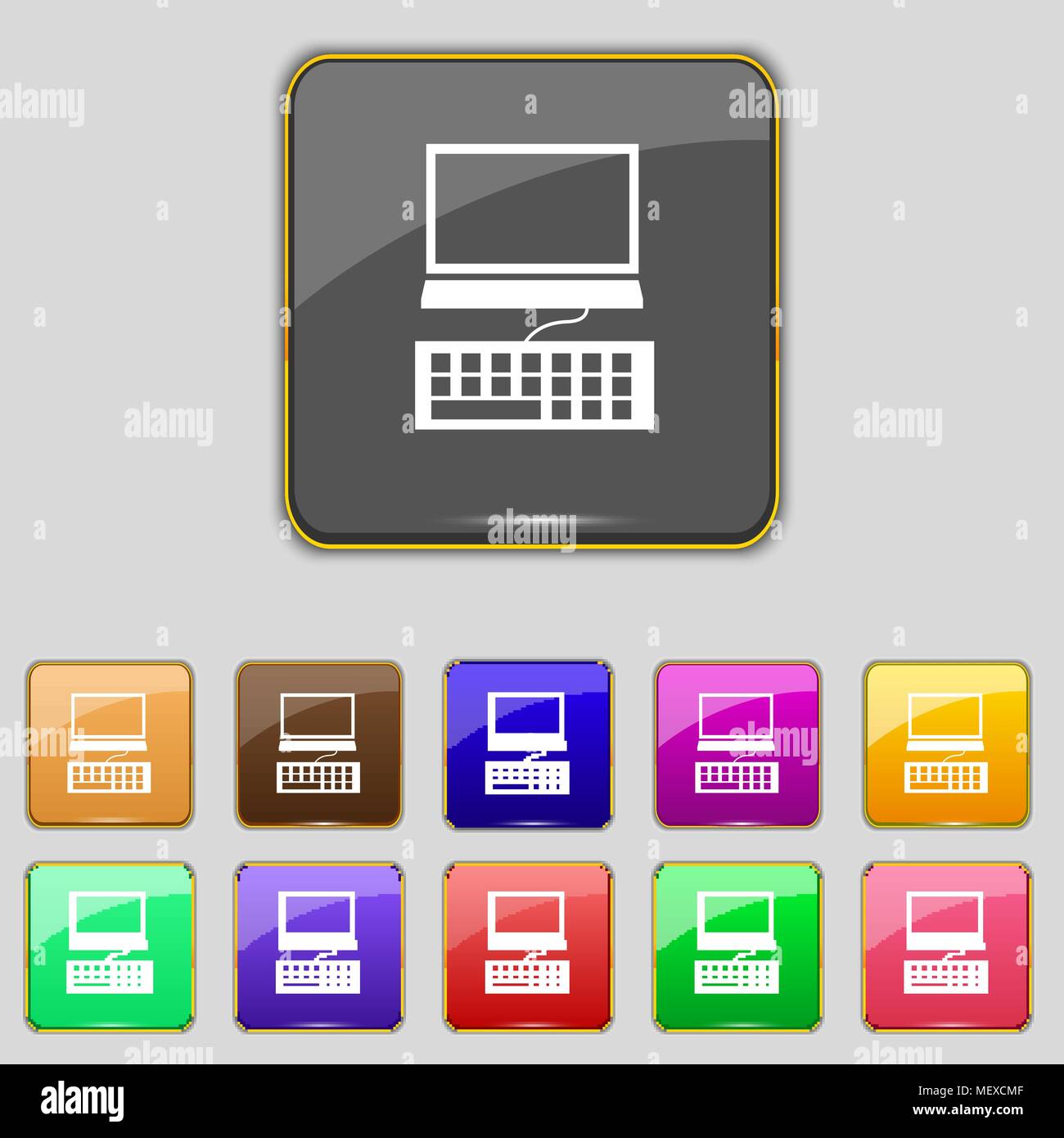 Computer monitor and keyboard Icon. Set colourful buttons. Vector ...