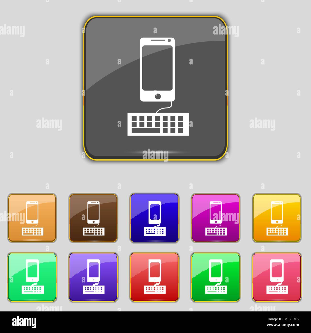 Computer keyboard and smatphone Icon. Set colourful buttons. Vector ...