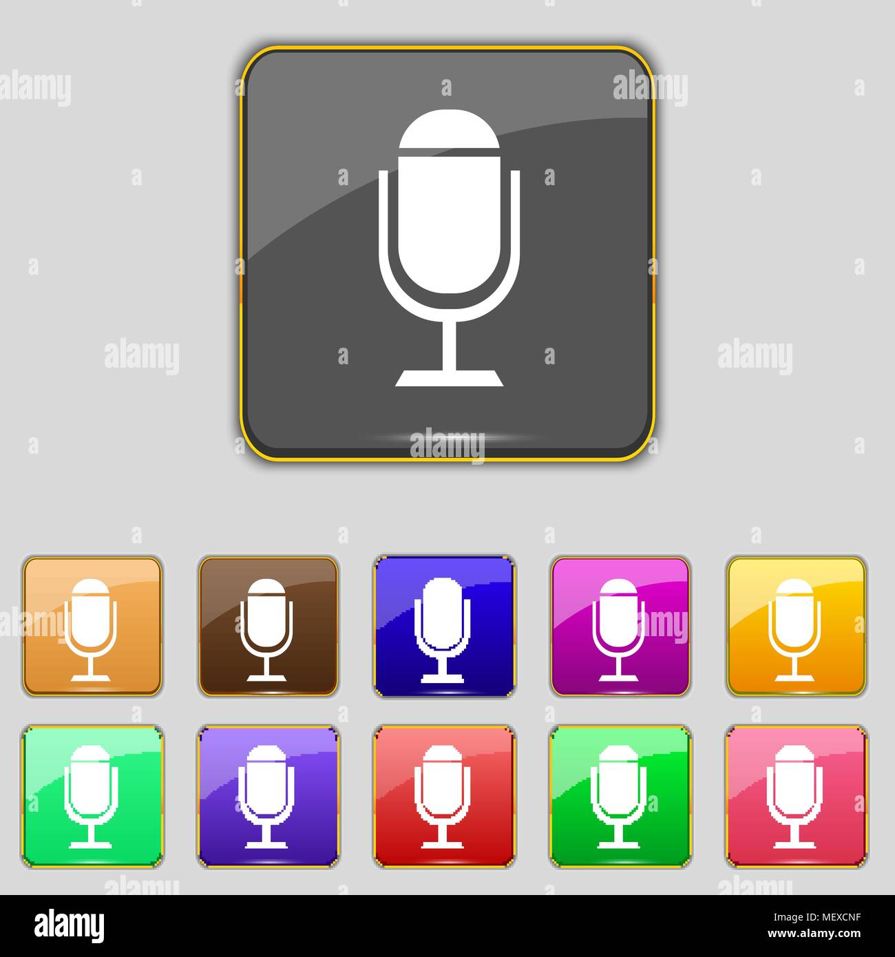 Microphone icon. Speaker symbol. Live music sign. Set colourful buttons ...
