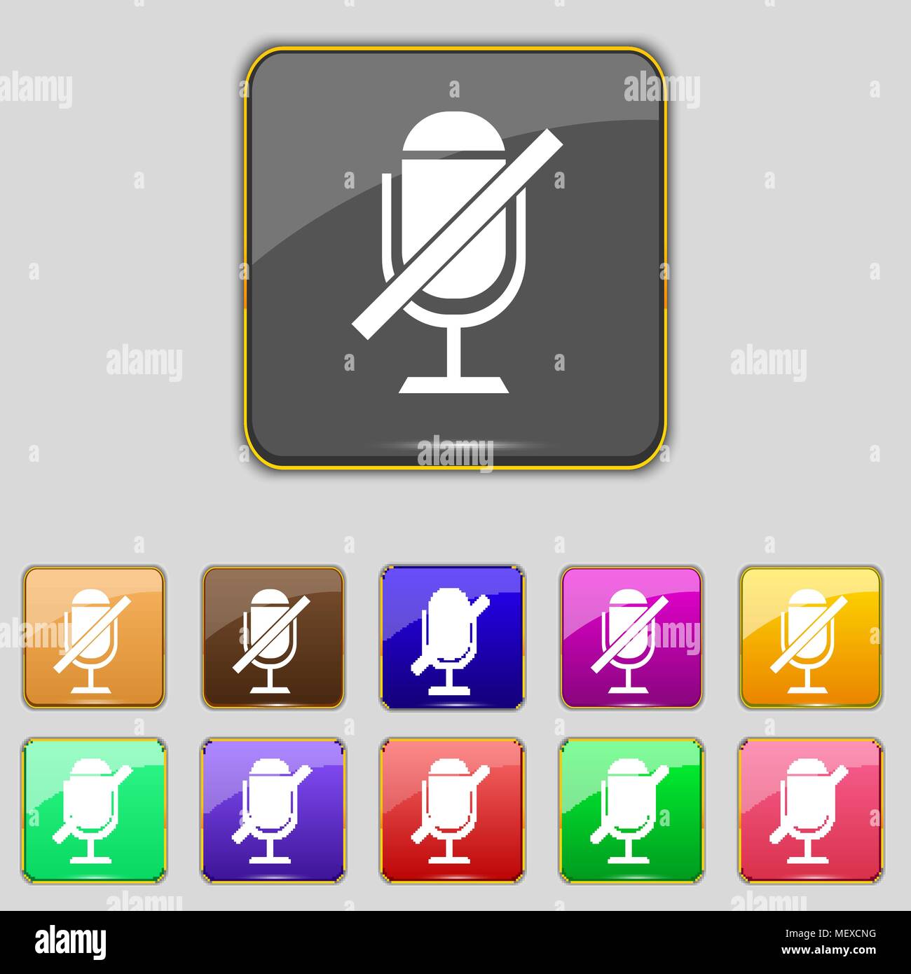 No Microphone sign icon. Speaker symbol. Set colourful buttons. Vector ...