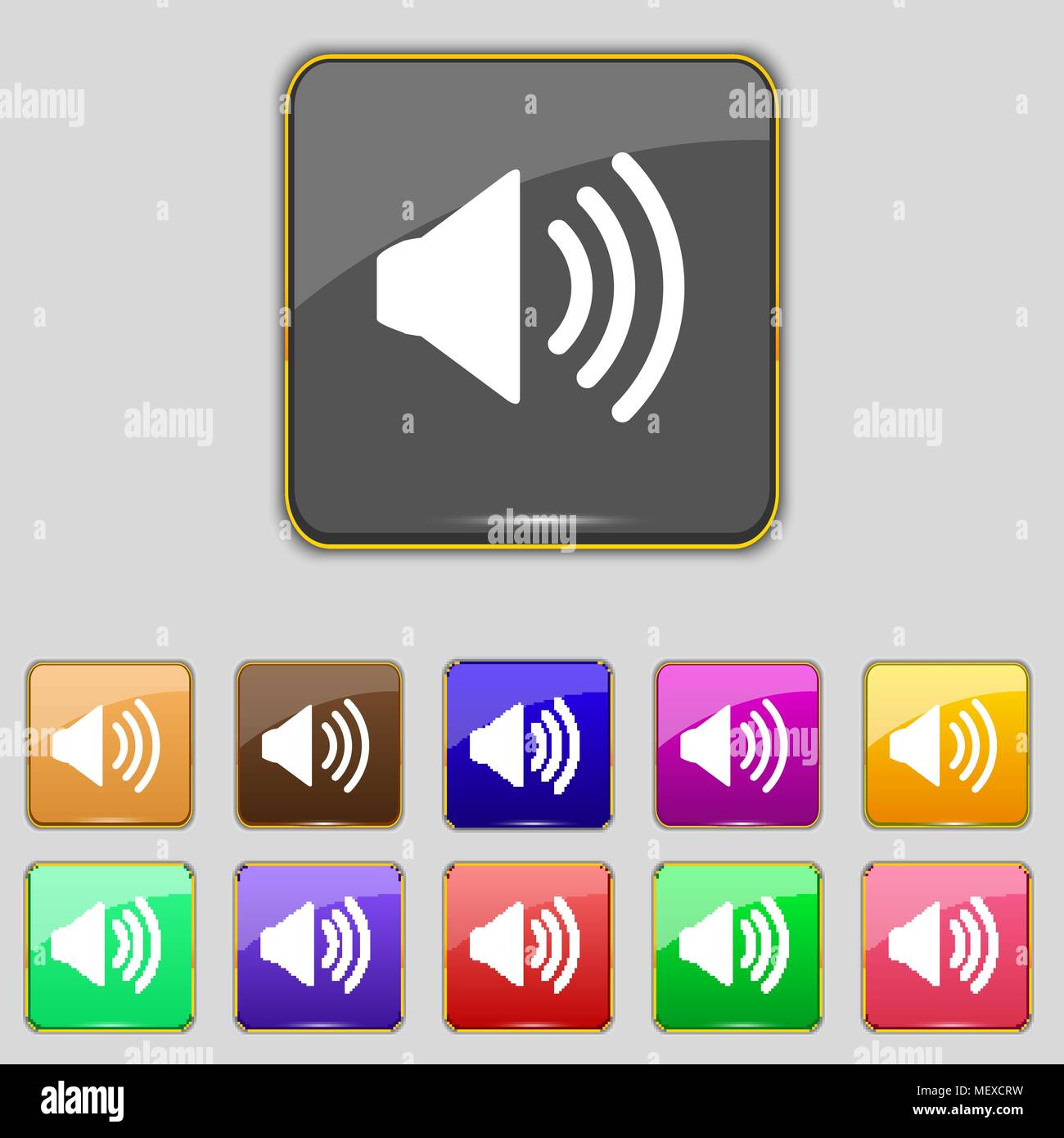 Speaker volume sign icon. Sound symbol. Set colour buttons. Vector ...