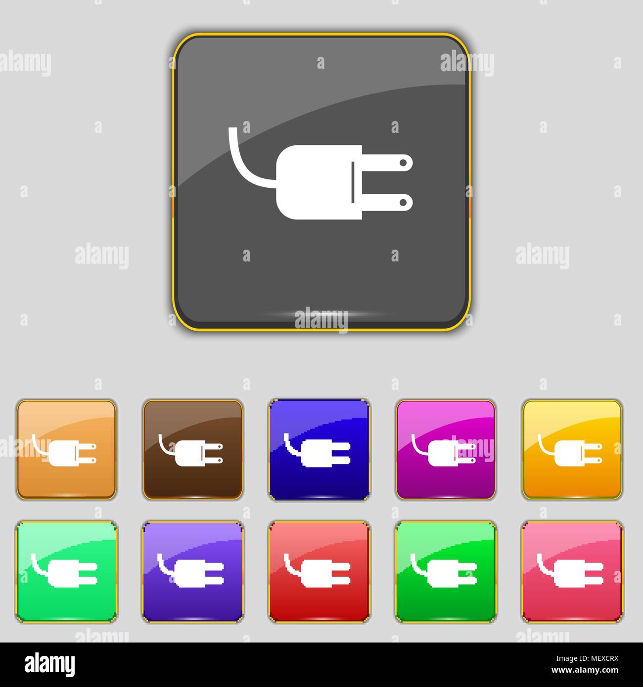 Electric plug sign icon. Power energy symbol. Set colour buttons ...