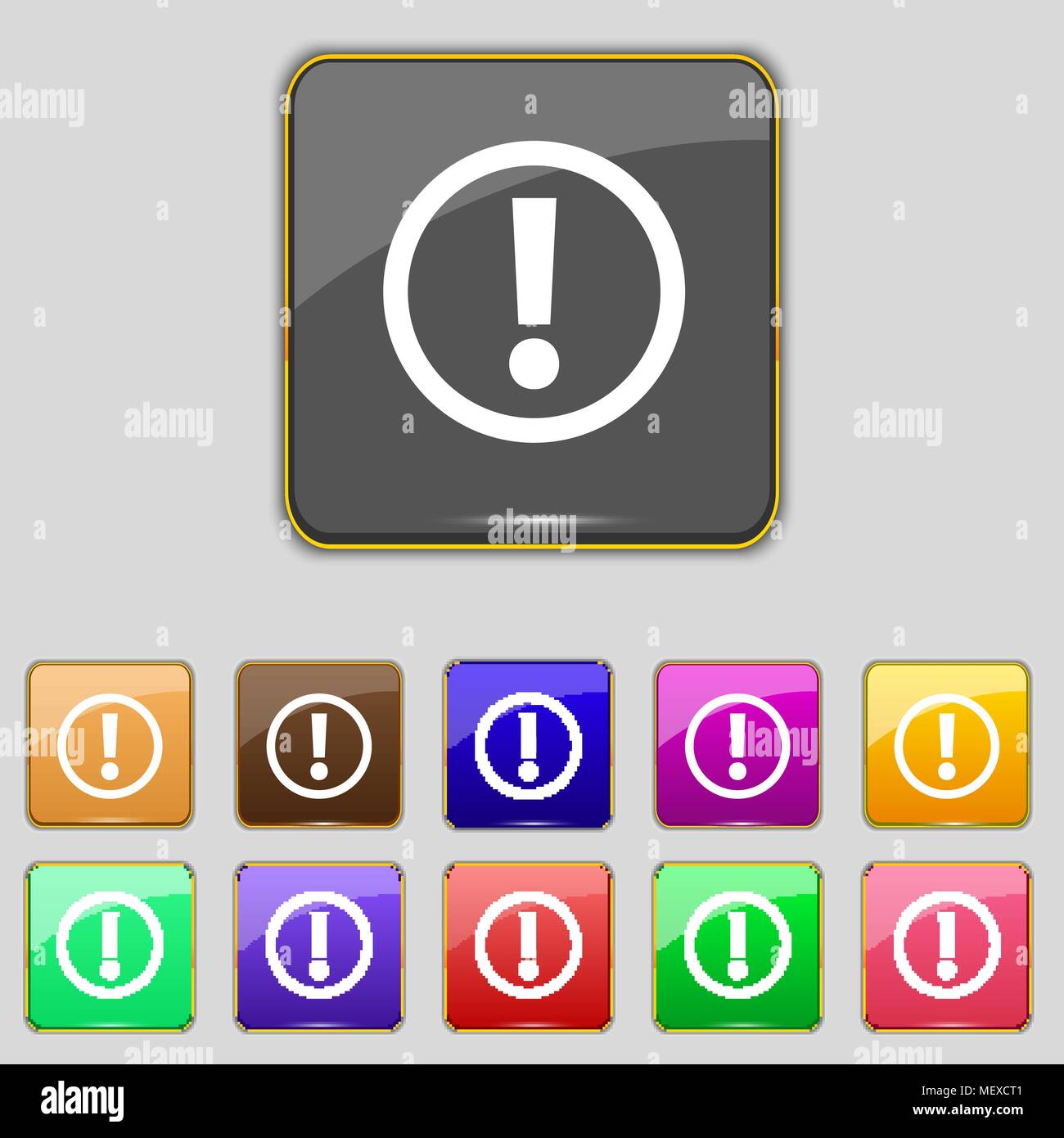 Attention sign icon. Exclamation mark. Hazard warning symbol. Set ...