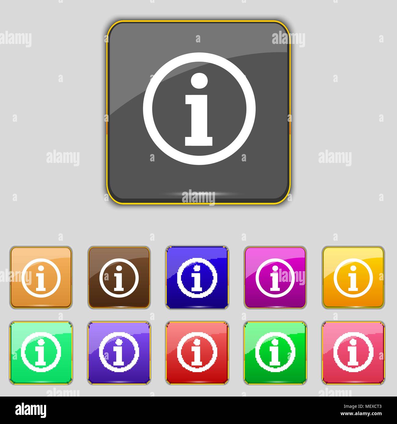 Information sign icon. Info speech bubble symbol. Set of colour buttons ...