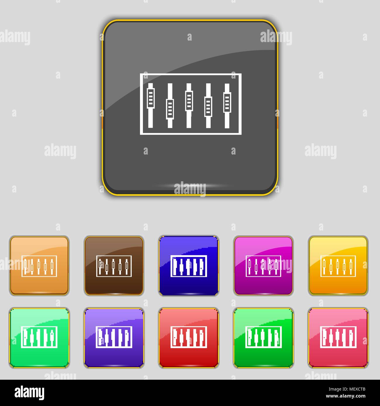 Dj console mix handles and buttons, level icons. Set of colour buttons ...