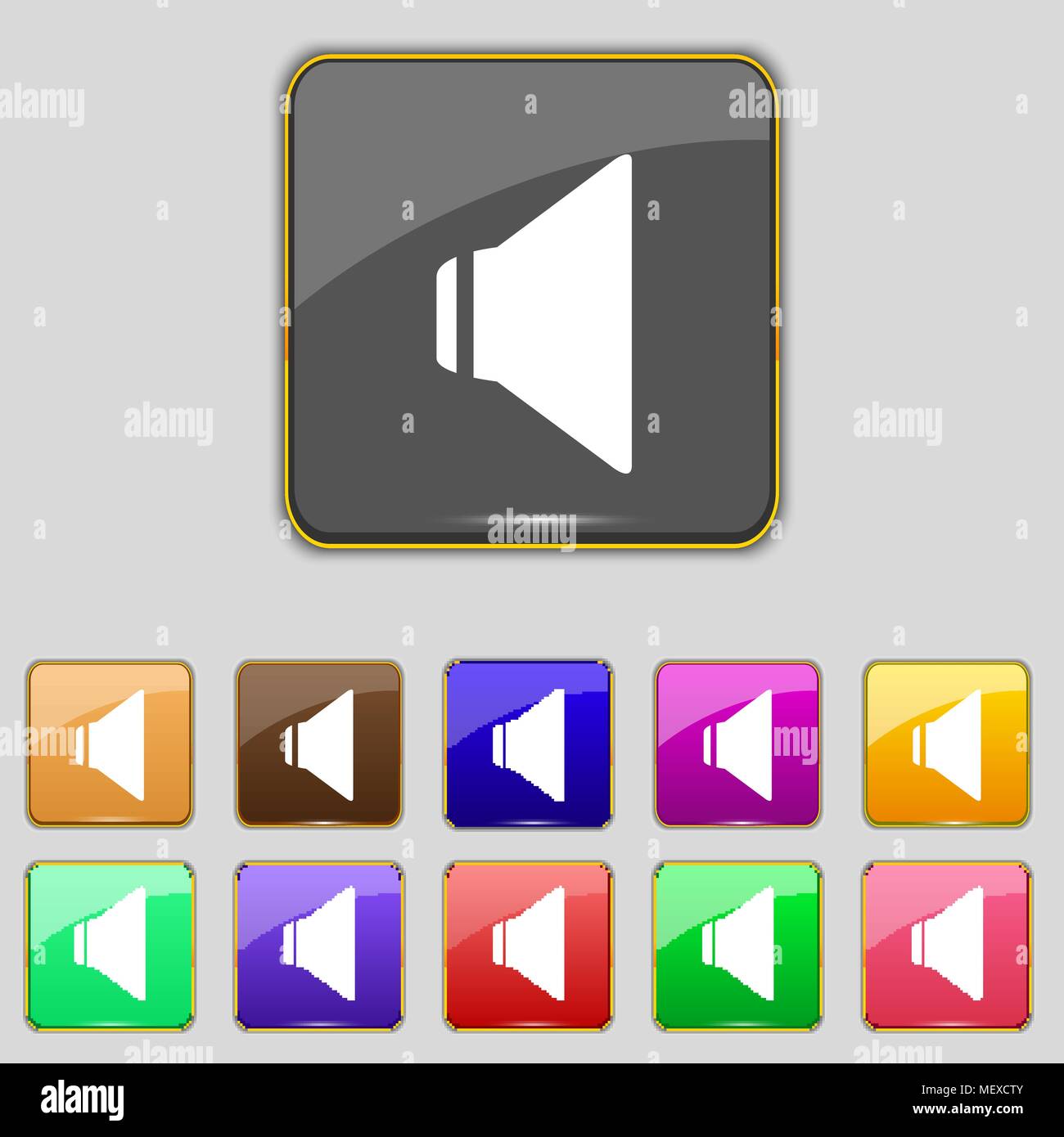 Speaker volume sign icon. Sound symbol. Set colourful buttons. Vector ...