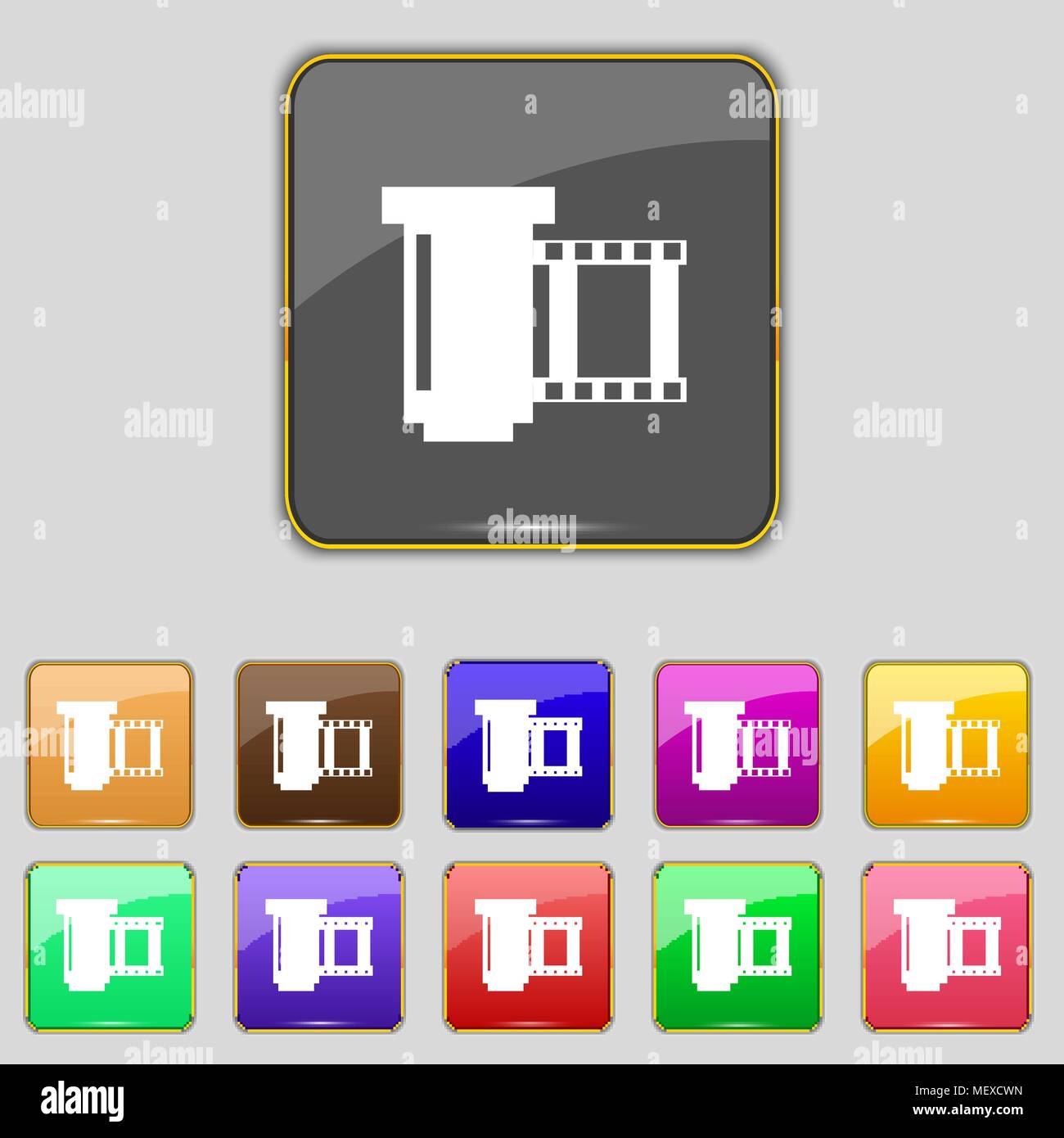 negative films icon symbol. Set of colourful buttons. Vector ...