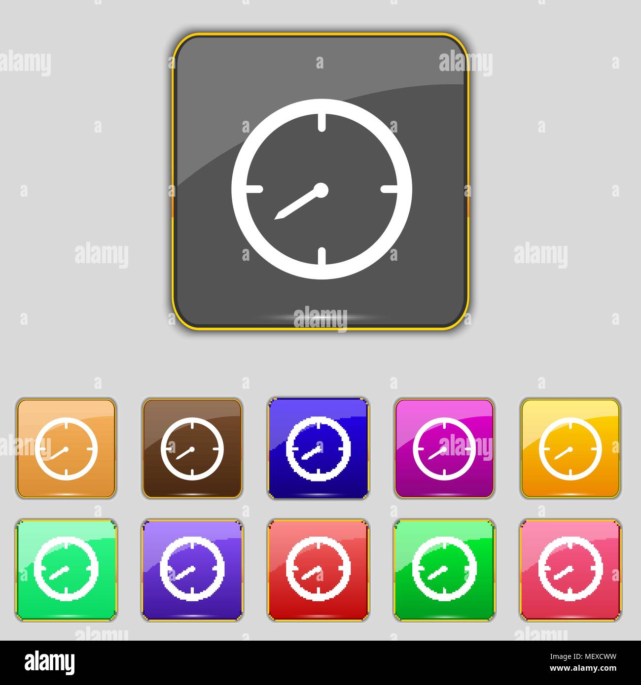 Timer sign icon. Stopwatch symbol. Set of colourful buttons. Vector ...