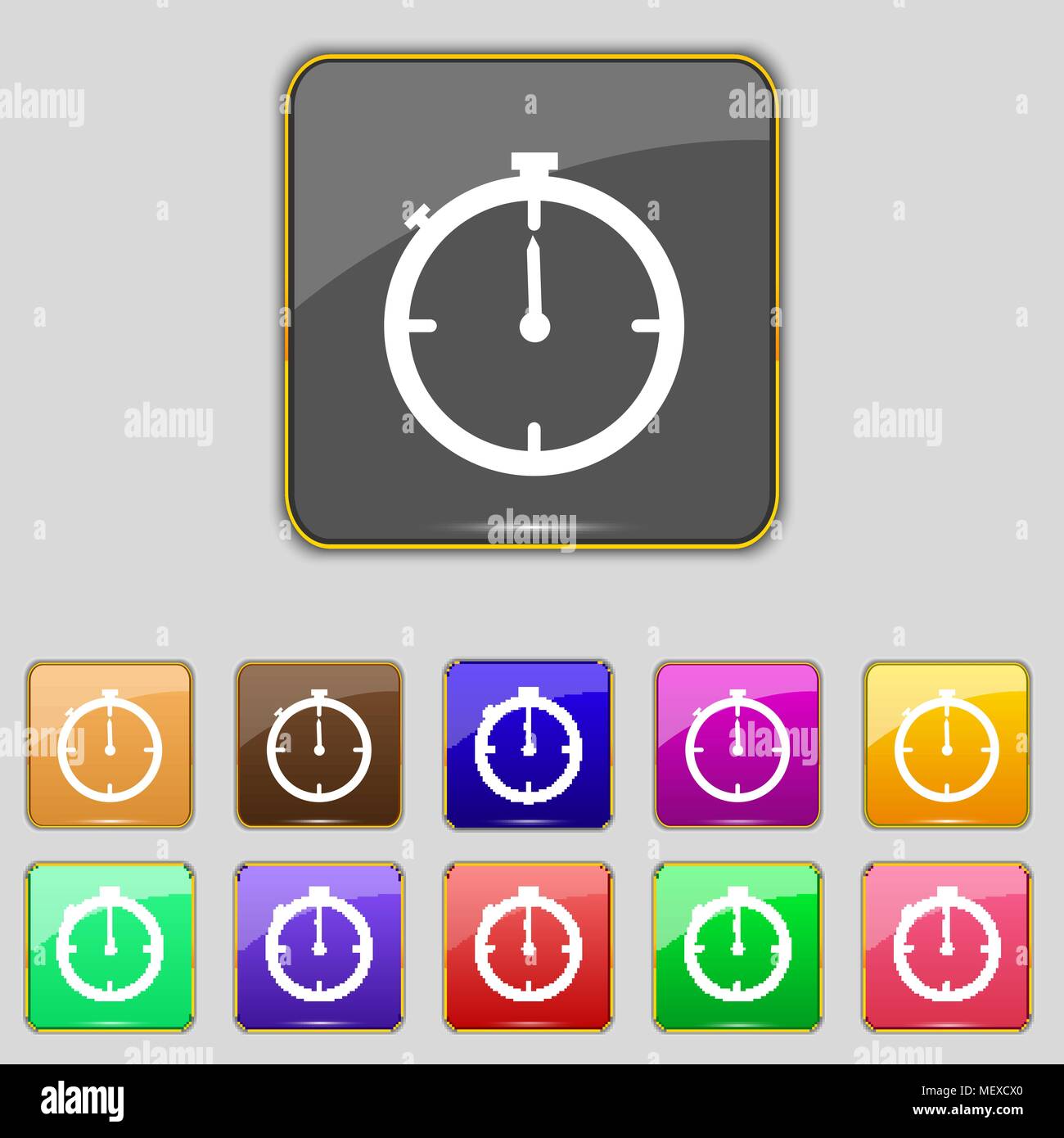 Timer sign icon. Stopwatch symbol. Set of colourful buttons. Vector ...
