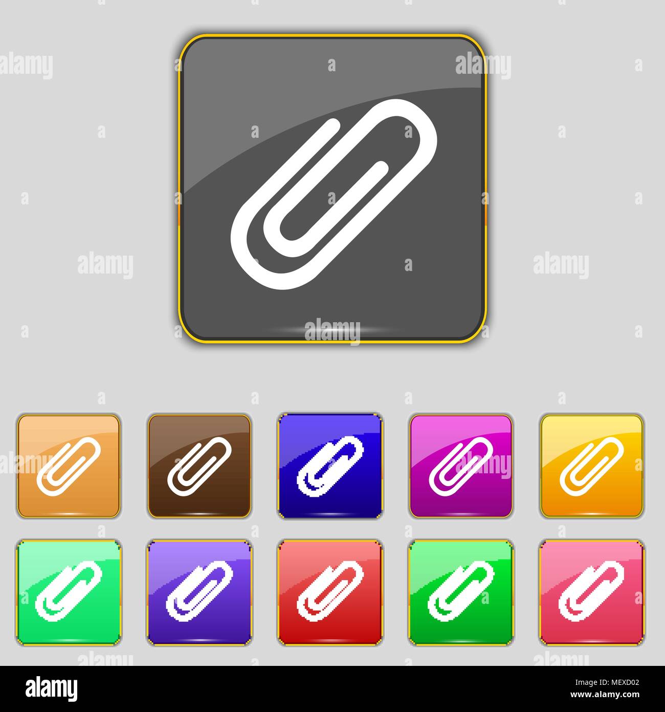 Paper clip sign icon. Clip symbol. Set of colored buttons. Vector ...