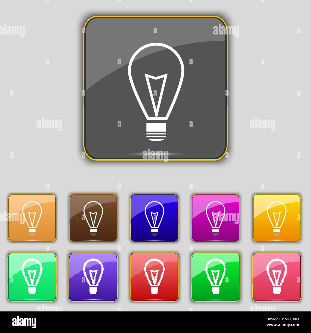 Light lamp sign icon. Idea symbol. Lightis on. Set of colored buttons ...