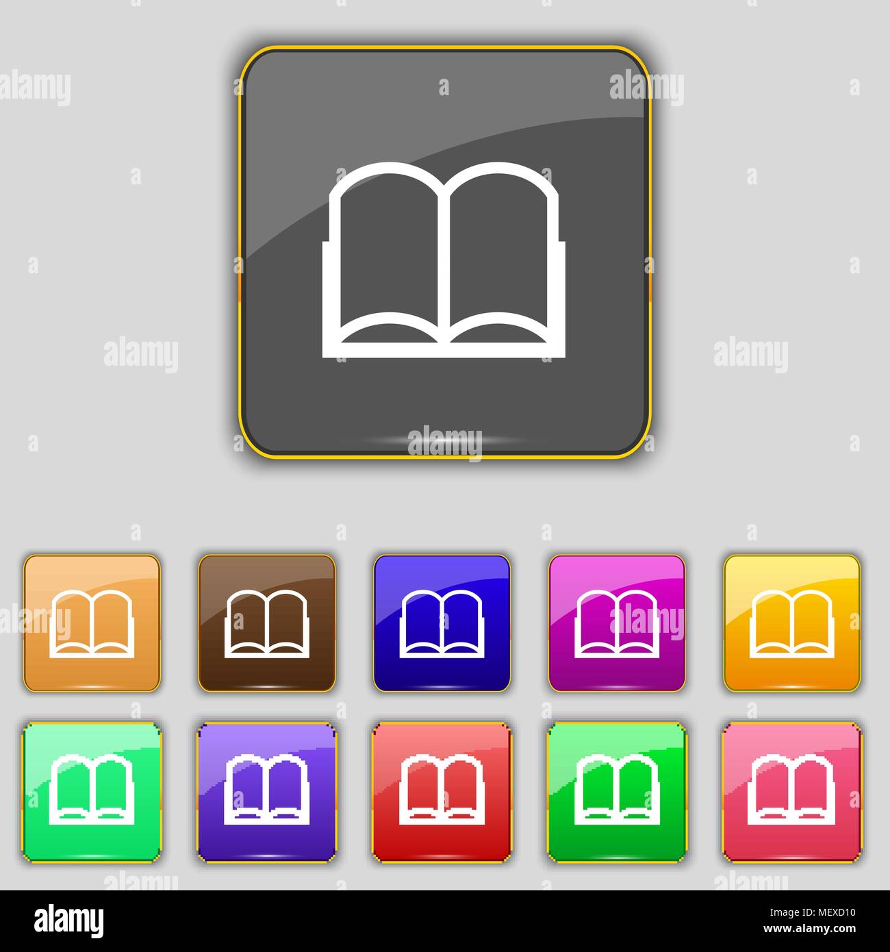 Book sign icon. Open book symbol. Set of colored buttons. Vector ...