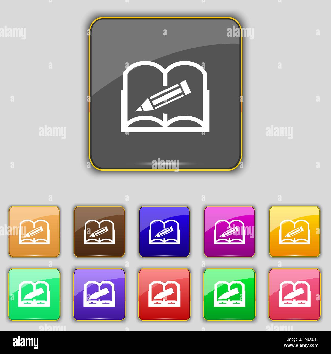 Book sign icon. Open book symbol. Set of colored buttons. Vector ...