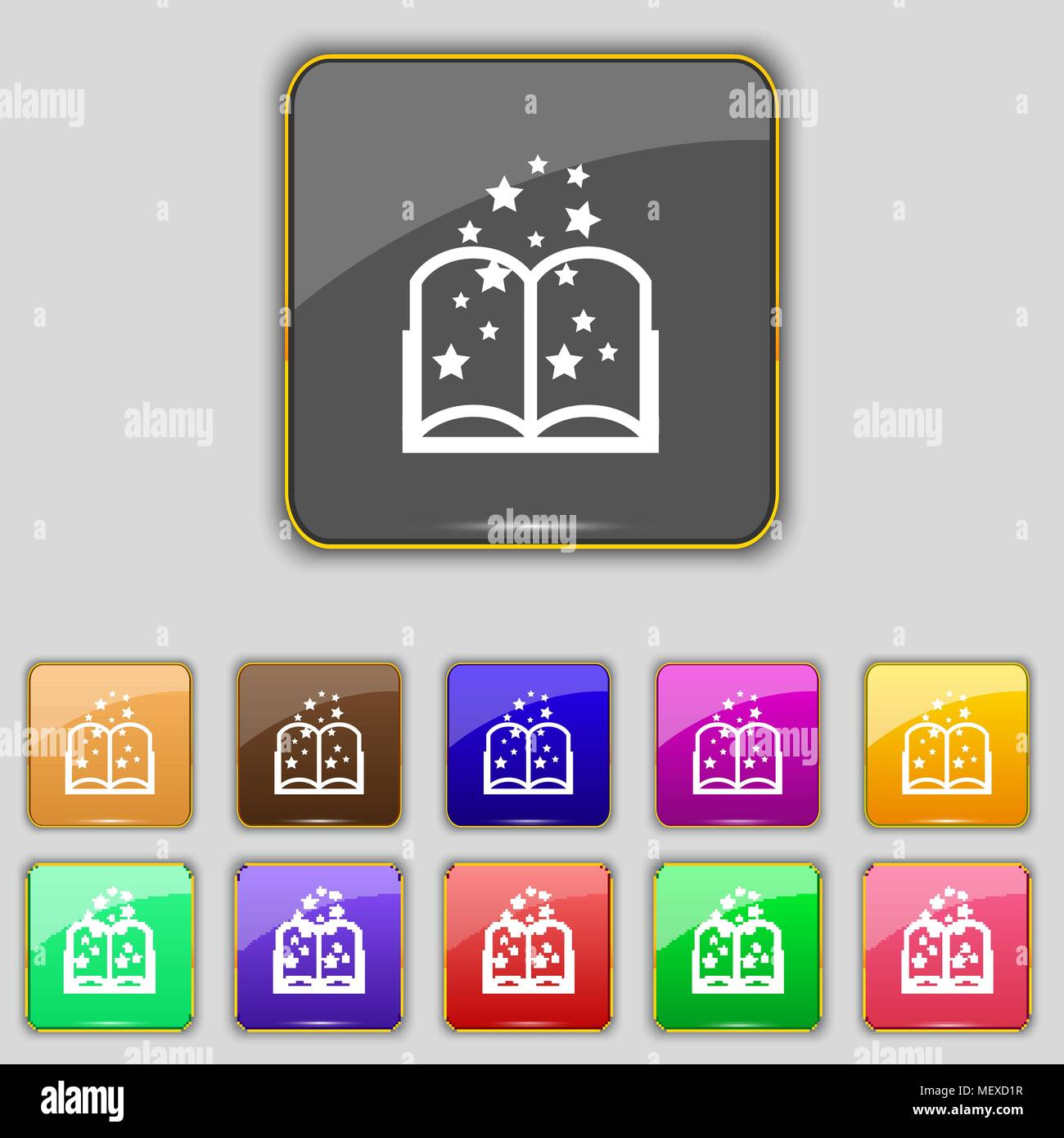 Magic Book sign icon. Open book symbol. Set of colored buttons. Vector ...
