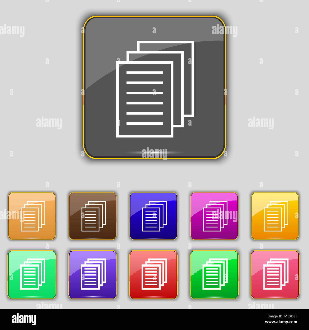 Copy file sign icon. Duplicate document symbol. Set of coloured buttons. Vector illustration ...