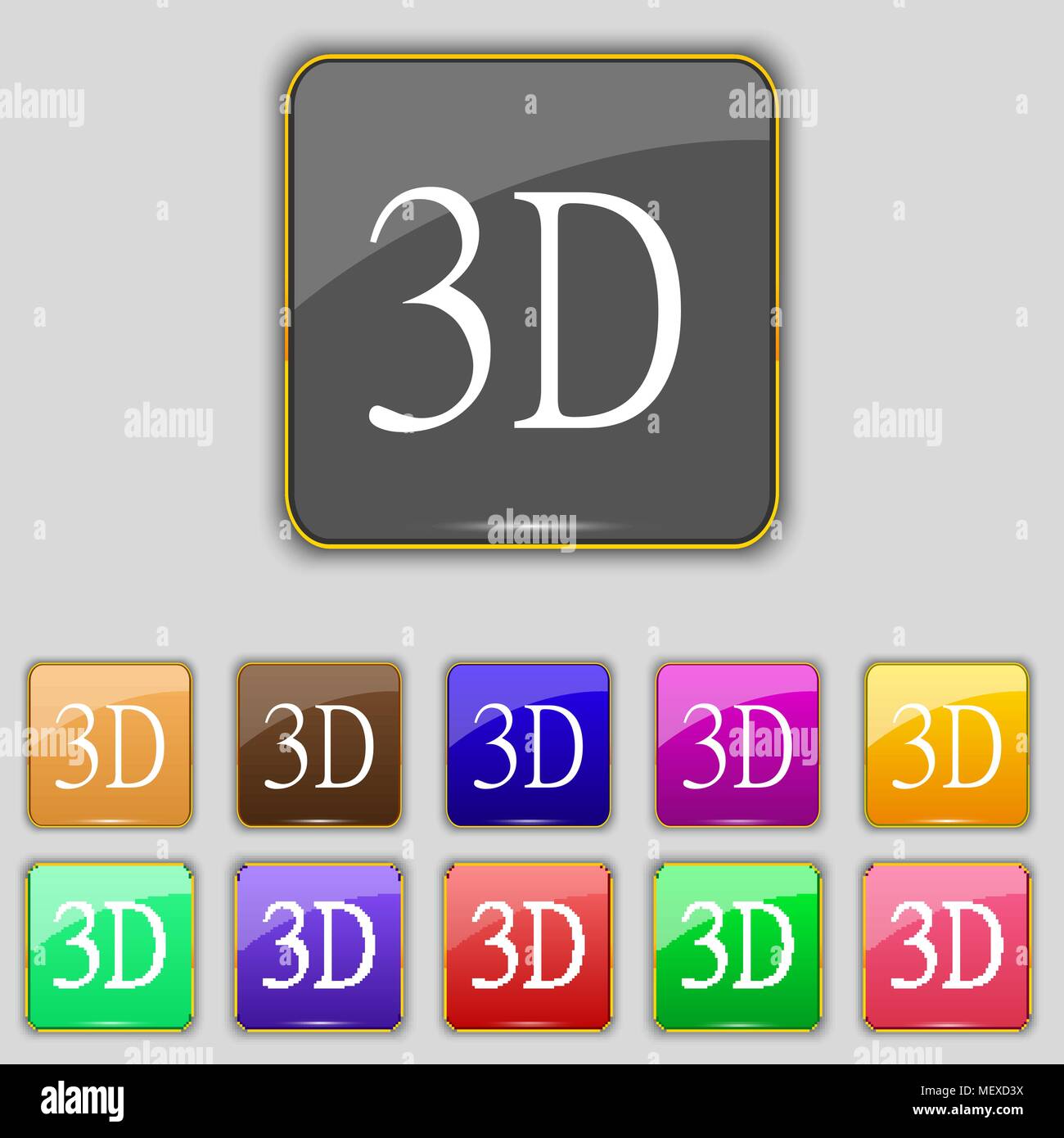 3D sign icon. 3D New technology symbol. Set of colour buttons. Vector ...