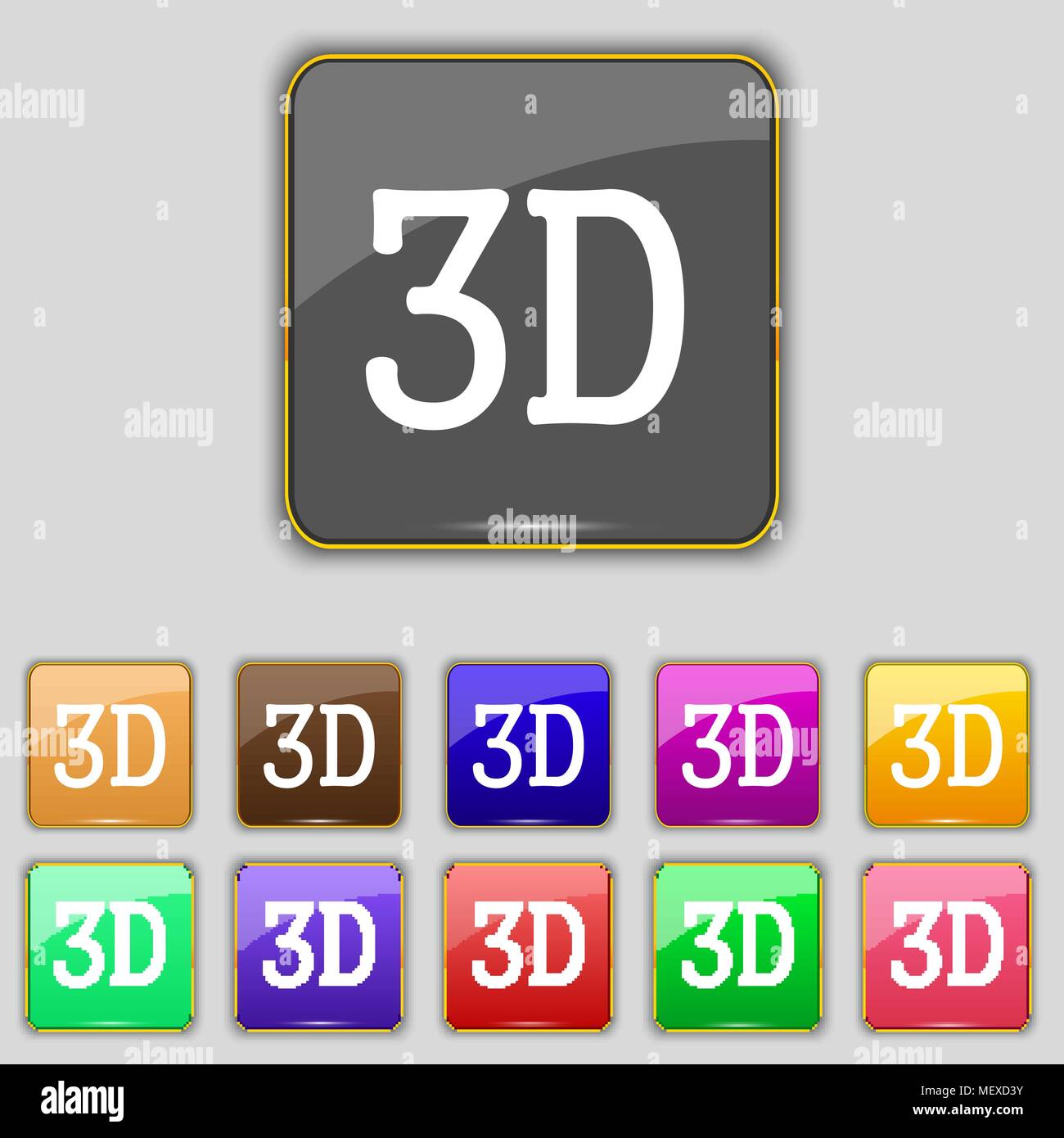 3D sign icon. 3D New technology symbol. Set of colour buttons. Vector ...