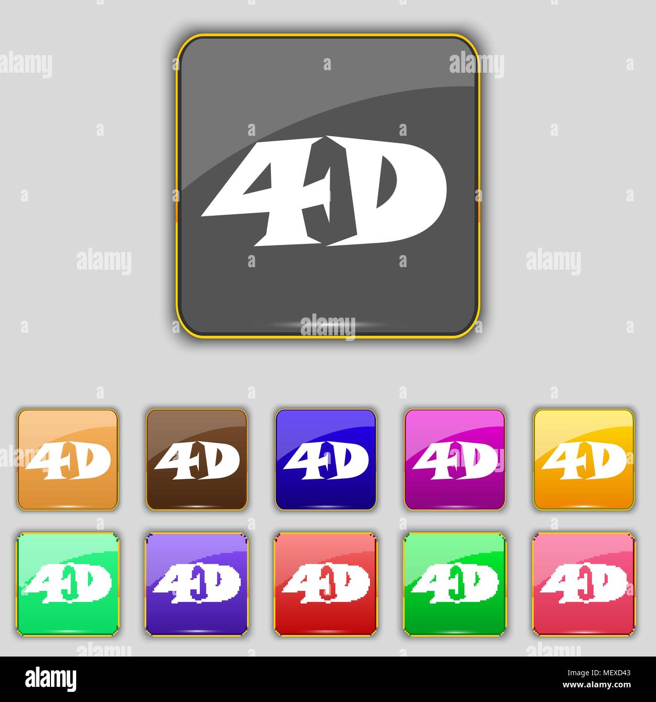 4D sign icon. 4D New technology symbol. Set of colour buttons. Vector ...
