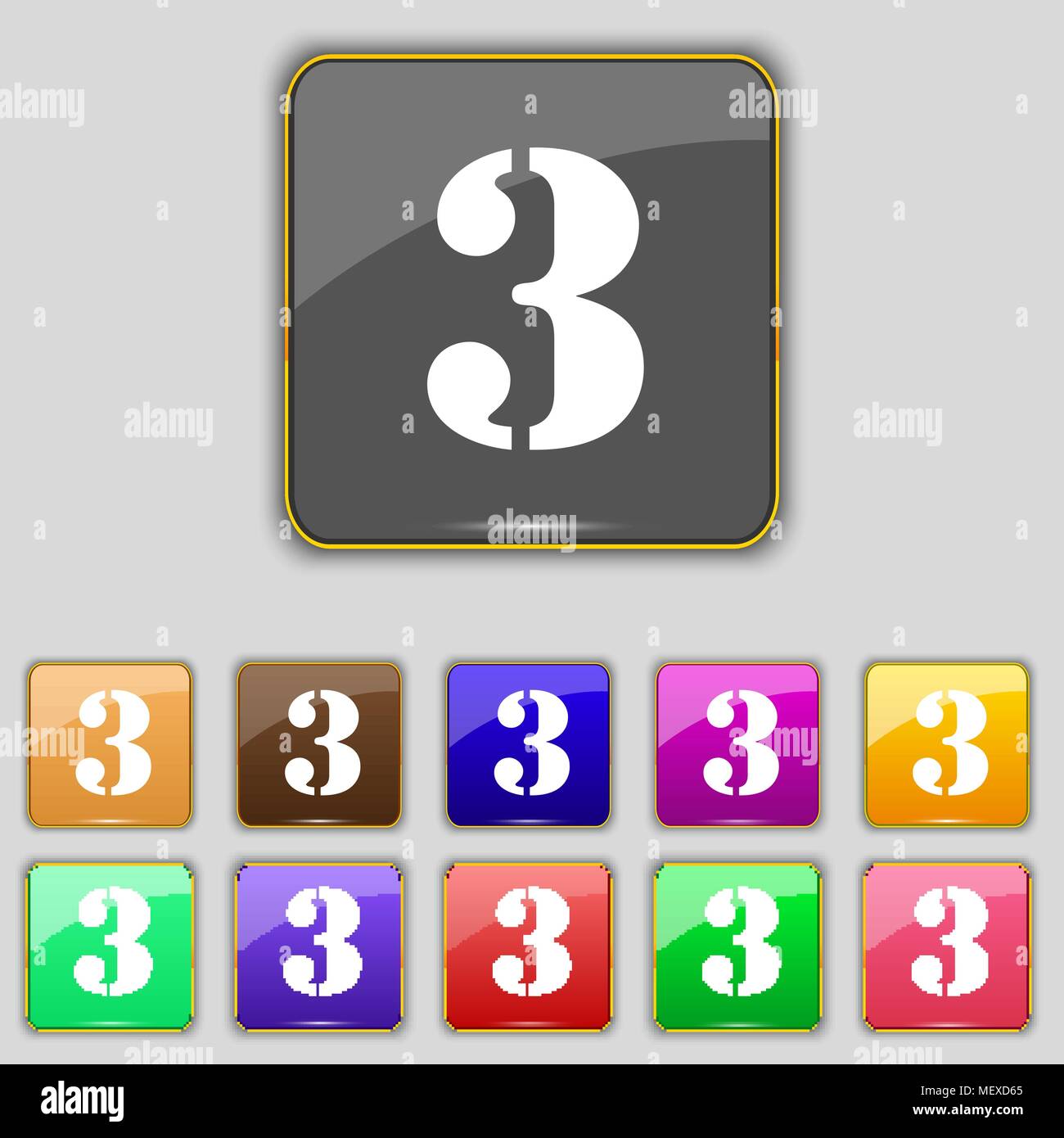 Third place award sign. Winner symbol. Step three. Set of coloured ...