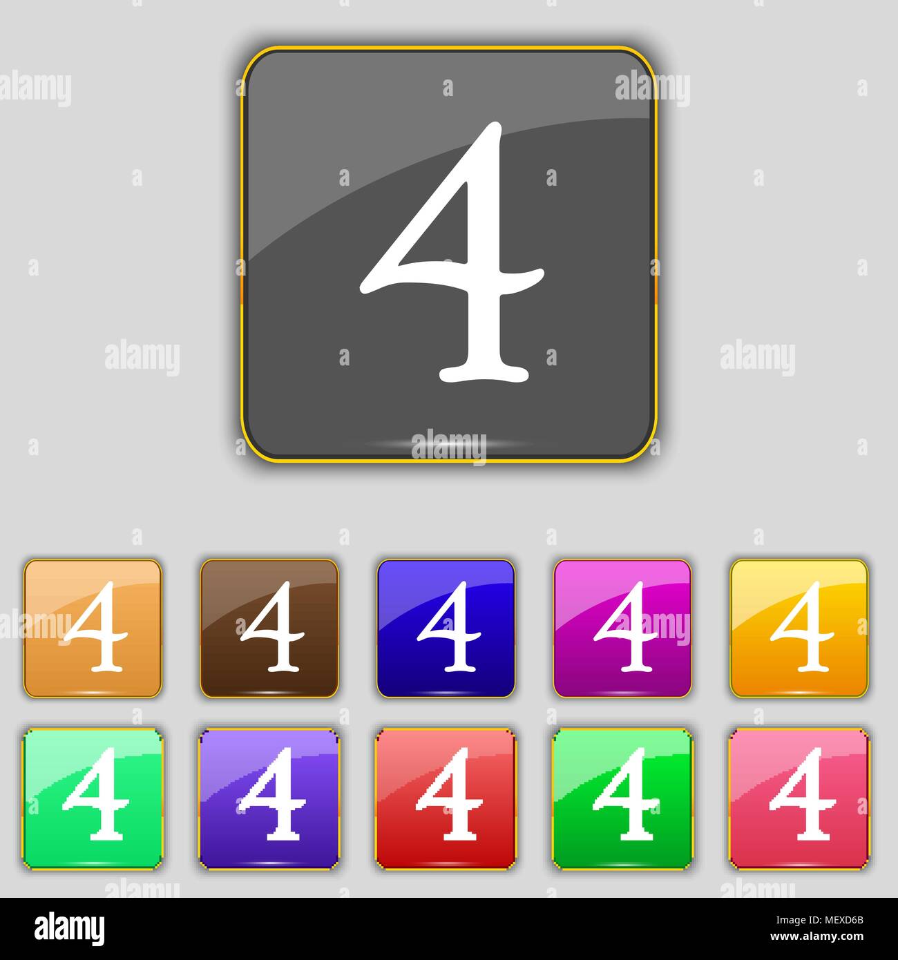 number four icon sign. Set of coloured buttons. Vector illustration ...