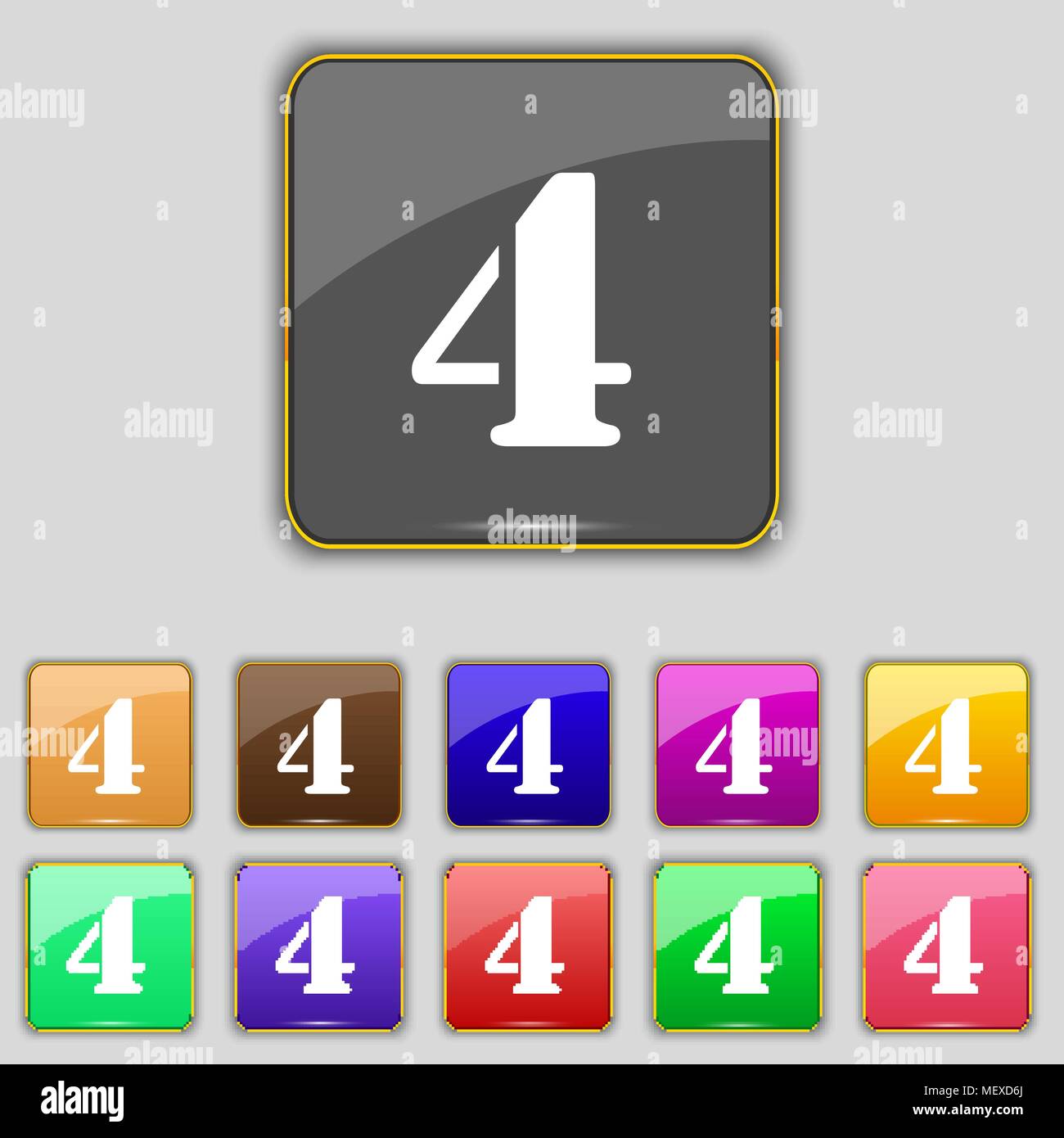 number four icon sign. Set of coloured buttons. Vector illustration ...