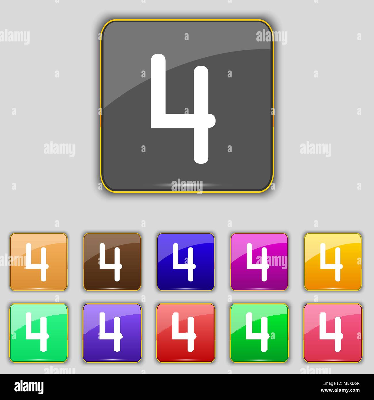number four icon sign. Set of coloured buttons. Vector illustration ...