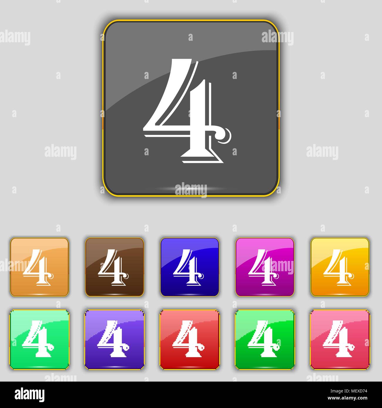 number four icon sign. Set of coloured buttons. Vector illustration ...