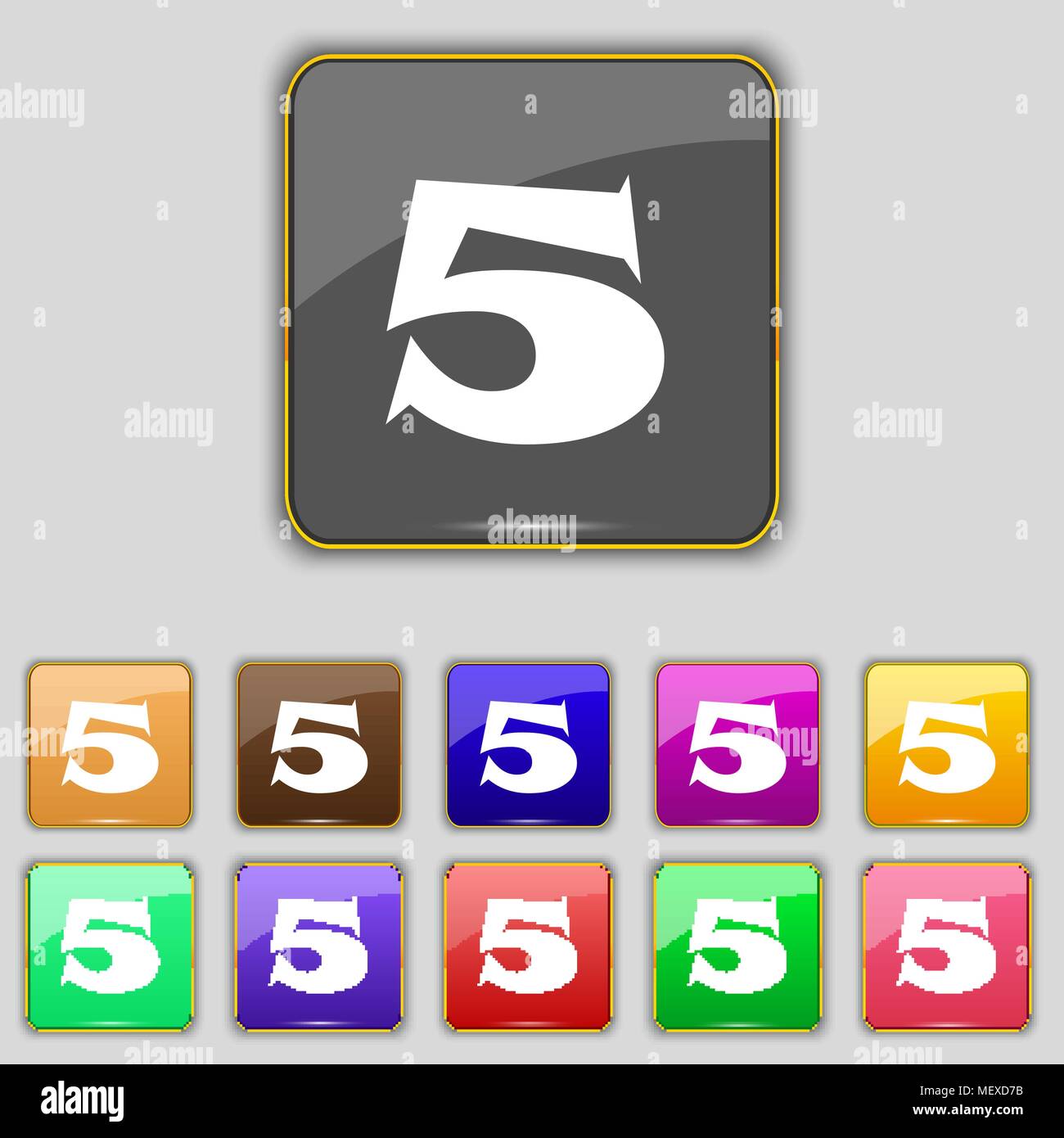 number five icon sign. Set of coloured buttons. Vector illustration ...
