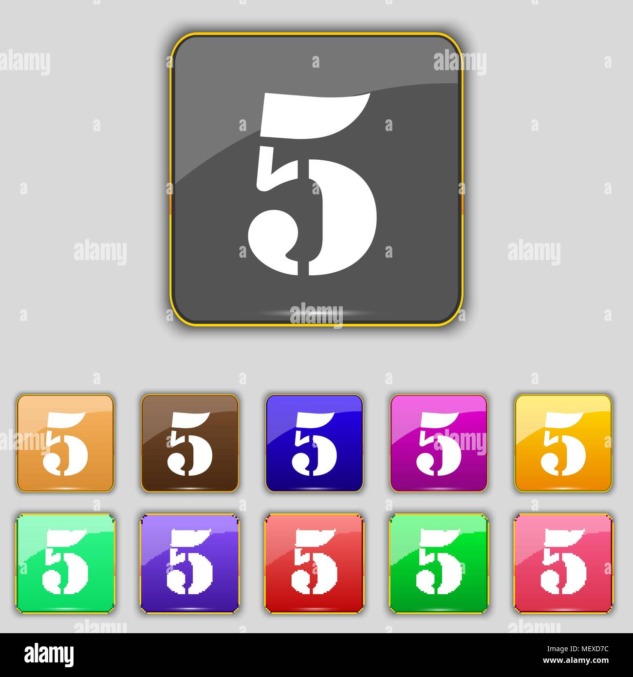 number five icon sign. Set of coloured buttons. Vector illustration ...