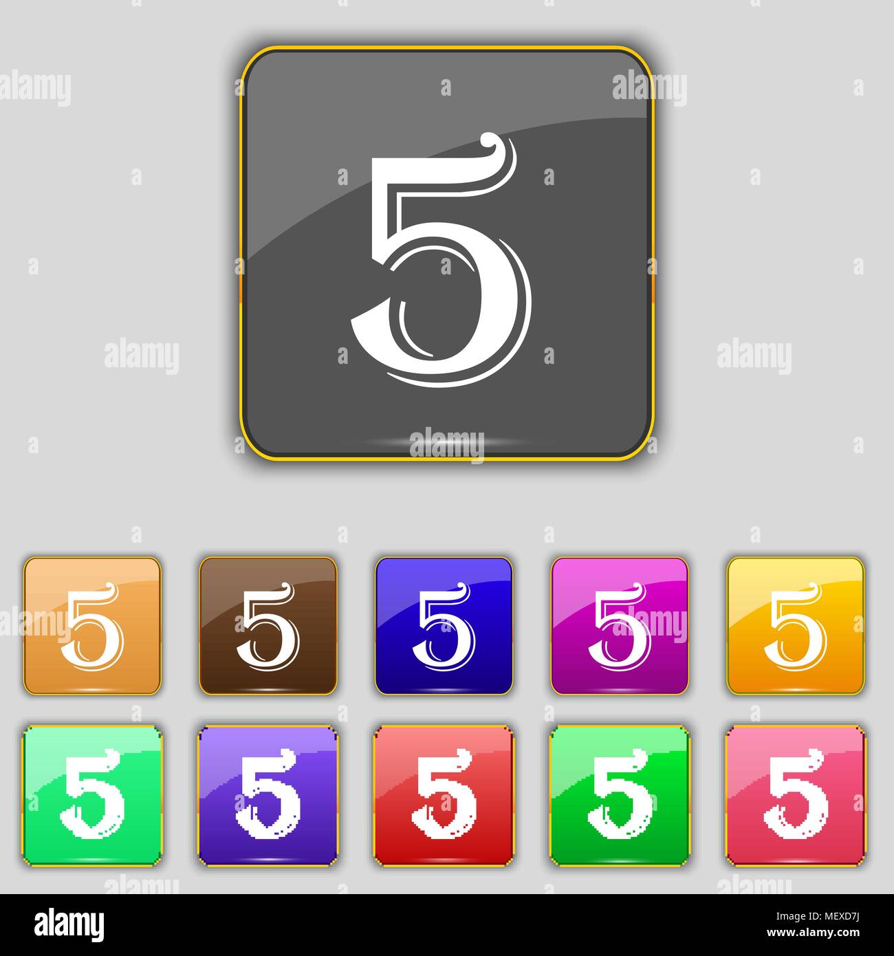 number five icon sign. Set of coloured buttons. Vector illustration ...