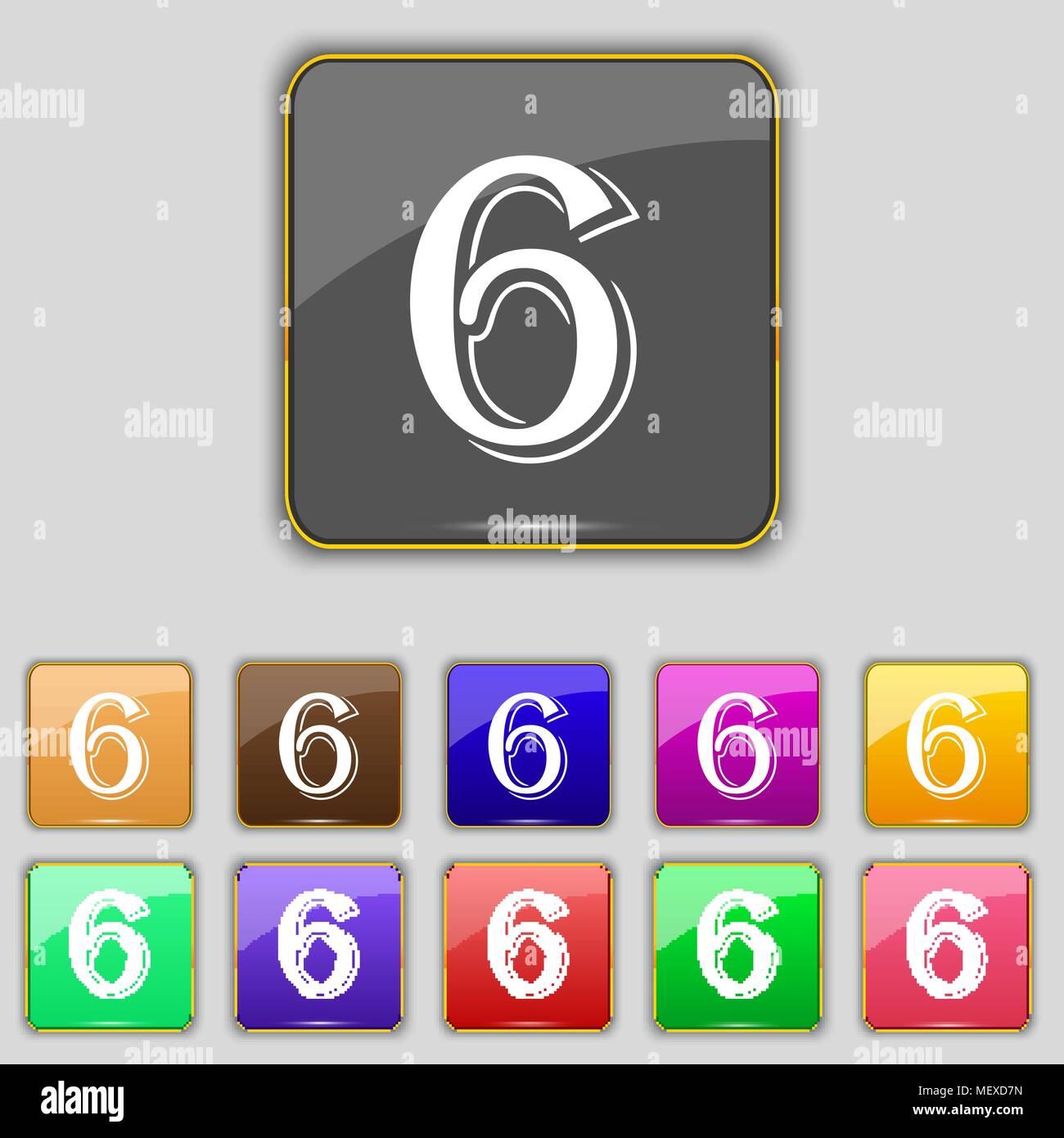 number six icon sign. Set of coloured buttons. Vector illustration ...