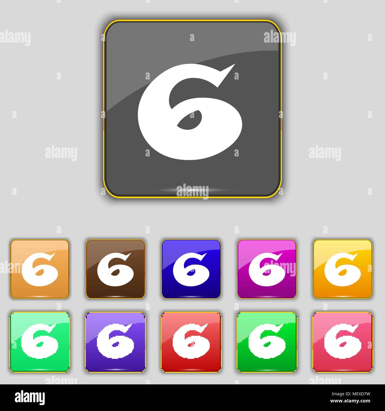 number six icon sign. Set of coloured buttons. Vector illustration ...